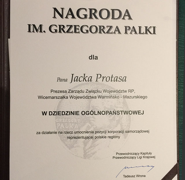 Jacek Protas laureatem nagrody imienia Grzegorza Palki. : Radio Olsztyn